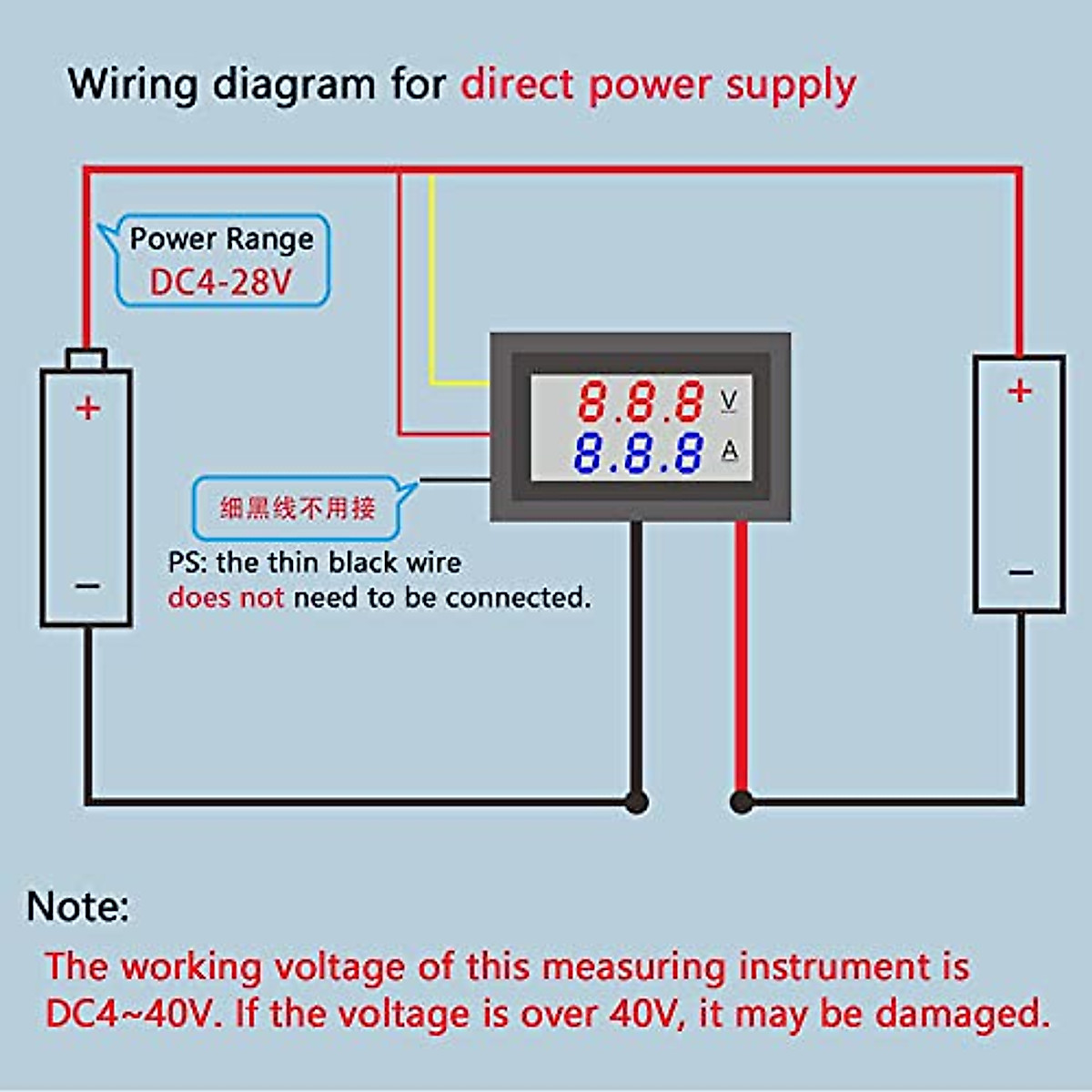 Digital Voltmeter and Ammeter 100V 10A, Volt Meter Led Display 3 bits Red and Blue, Voltage and Current Monitor of The Electronic Circuit, Measure Instrument
