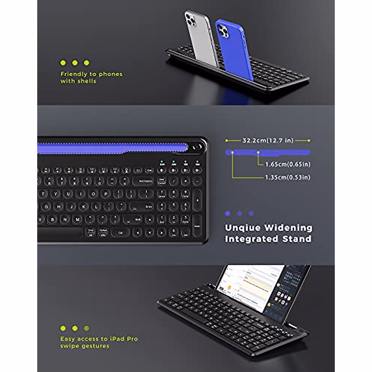 seenda Backlit Multi-Device Bluetooth Keyboard for Tablet Phone Computer - Wireless Illuminated Rechargeable Keyboard with Number Pad Connect Up to 4 Devices Compatible Mac Android iOS Windows