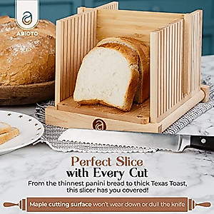 Bread Slicer for Homemade Bread (Hard Maple Wood) – 4 Different Thickness Options for Even and Consistent Bread Slices - Compact Foldable Bread Slicing Guide with Optimal Knife Grooves