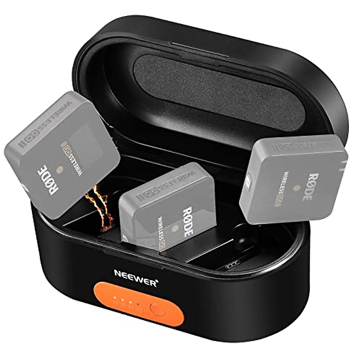 NEEWER Wireless Charging Case Compatible with Rode Wireless GO Wireless GO II, 3-Channel PD Fast Charging Portable Charger with Type-C, Built-in 3400mAh Battery for Compact Wireless Microphone System