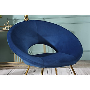 Roundhill Furniture Slatina Silky Velvet Upholstered Accent Chair with Gold Tone Finished Base, 25D x 28W x 31.5H in, Blue