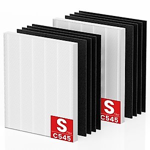 C545 Replacement Filter H13 Grade True HEPA Compatible with Winix C545 Air Purifier, for Winix Filter S, Part 1712-0096-00 and 2522-0058-00, Pack of 2 HEPA Filter and 8 Activated Carbon Pre-Filter