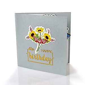 CUTPOPUP Birthday Card Pop Up, Mother's Day, 3D Greeting, Thank You Card (40th Sunflowers Bastket)