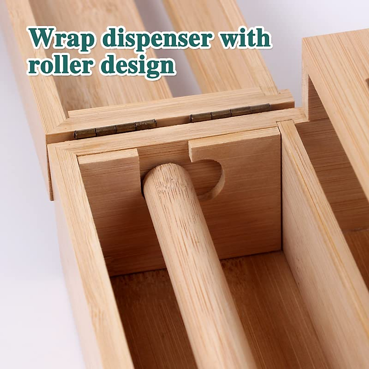 Plastic Bag Storage Organizer Bamboo - 5 in 1 Wrap Dispenser with Cutter, Suitable for Gallon, Quart, Sandwich & Snack Bag, Cling Film, Aluminum Foil etc; Compatible with 12" Kitchen Rolls
