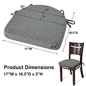 Shinnwa Kitchen Chair Cushions Set of 4, Non-Slip Dining Chair Cushions with Ties and Machine Washable Cover, 4 Pack, 17 x 16.5 x 2in, Dark Gray