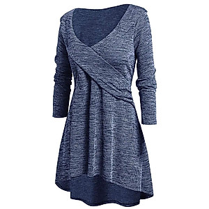 CapsA Women Halloween Gothic Sweatshirts Dress Long Sleeve High Low Pullover Plus Size V-Neck Tunic Plunging Neck Sweater Blue