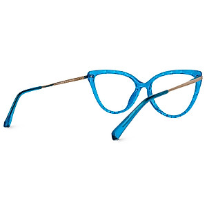 Zeelool Women's Trendy Crystal TR90 Oversized Cat Eye Glasses with Non-prescription Clear Lens Lucas ZOT652438-06 Blue