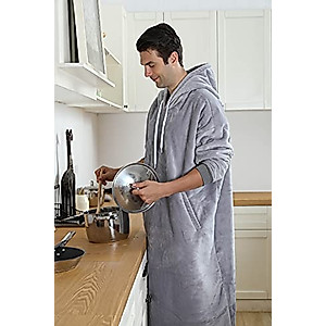 Moosth Oversized Sherpa Wearable Blanket Hoodie Long Soft Flannel Plush Blanket Sweatshirt Birthday Gifts for Men and Women 47 Inch (Gray)