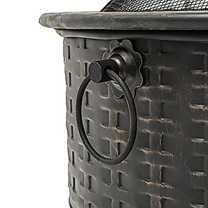 MoNiBloom 26" Round Fire Pit Wood Burning Bonfire Firebowl Outdoor Portable Steel Firepit with Spark Screen Cover and Poker for Backyard Garden Bonfire BBQ, Black