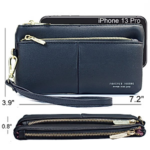 Women Leather Wristlet Clutch Wallet Handbag Purse Travel Cellphone Case Pouch (Black) Small