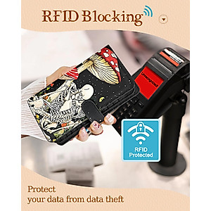 Bistup 【46 Slots Credit Card Holder for Women Ladies Female Teen Girls Rfid Genuine Leather Cardholder Large Capacity Size Big Billfold Wallets Skeleton Mushroom Cute Girly Aesthetic Print Unique