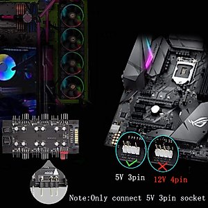 12V 4Pin PWM & 5V 3Pin ARGB with SATA 15Pin Power 2-in-1 Hub 6 Way Sync CPU Cooling Fan Addressable RGB Lighting PCB Splitter for Extended Motherboard Interface -Black Compatible With Desktop