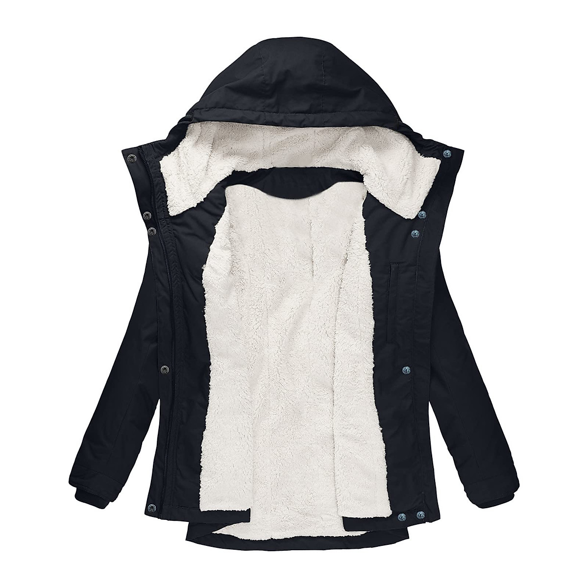 Women's Winter Fleece Lined Parka Coat Outwear Winter Long Hooded Fur Lined Trench Coat Puffer Down Jacket Overcoat (Navy-01, XL)