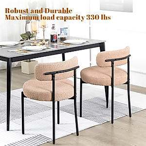 DYHOME Kitchen Chairs Mid-Century Modern Dining Chairs Set of 2, Kitchen Dining Room Chairs, Boucle Upholstered Wishbone Dining Chair, Camel Color