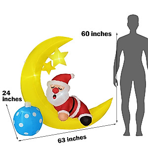 BESTPARTY 5FT Christmas Inflatable Somnolent Santa Claus on The Moon Decoration, LED Blow Up Lighted Decor Indoor Outdoor Holiday Art Decor Decorations