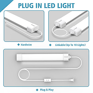 Airand LED Ceiling Light Fixture with Plug 5000k, Triproof LED Tube Light 16W Linkable Closet Light for Workbench Kitchen Basement Garage Corridor Bathroom Office Overhead Lighting with Plug in Cord