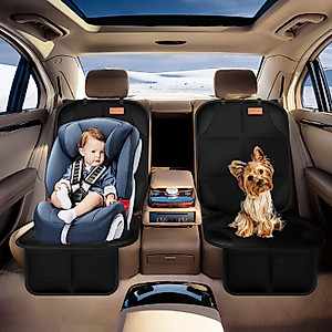 Car Seat Protector, [1 Pack] Large Auto Car Seat Protectors for Child Seats with Thickest Padding and Non-Slip Backing Mesh Pockets for SUV, Sedan, Truck, Leather and Fabric Car Seat - Black