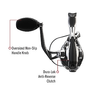 Zebco Quantum Throttle Spinning Fishing Reel, Size 30 Reel, Stainless Steel Bail Wire, Dura-Lok Anti-Reverse Clutch, Oversized Non-Slip Handle Knob, MaxCast II Spool, 6.2:1 Gear Ratio, Silver