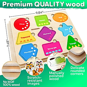 QUOKKA Toddler Puzzles Ages 2-4 – Wooden Puzzles for Kids 1-3-5 Year Old – Learning Travel Game with Numbers Animals Shapes – Wood Educational Gift for Boys and Girls