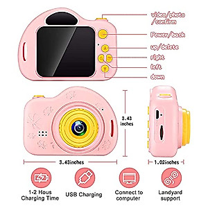 Lanhui Kids Digital Camera Toy - Cute Child Pink Digital Camera 1080 IPS 2 inch HD Mini Camera Toy Selfie Camera for Kids Ideal Birthday, Holiday, Reward Gift for Girls