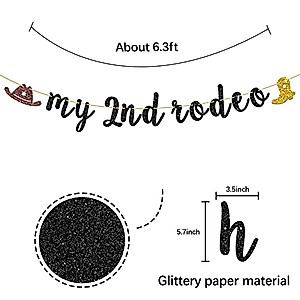 INNORU My 2nd Rodeo Banner, Mexican Theme 2nd Birthday Party Decorations, West Cowboy Cowgirl Two Birthday Party Decorations Black Glitter