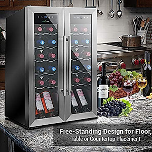 NutriChef PKCWC24 Cellar Cooler for White and Red Wines Chiller, 24 Bottle Dual Zone-Stainless Steel