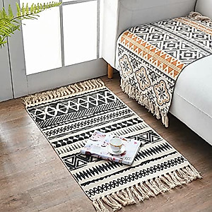 HLOVME Woven Cotton Boho Area Rug with Tassel 2' x 3' Washable Indoor/Outdoor Rugs for Living Room Bedroom Kitchen Hallways Floor