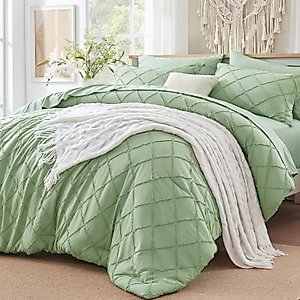Gotroolhome Sage Green Queen Comforter Set - 7 Pieces ，Boho Tufted Shabby Chic Bedding Comforter Set, Bed in a Bag for All Seasons, with Comforter, Sheets, Pillowcases & Shams