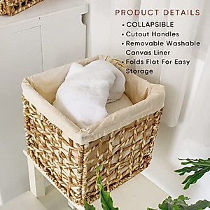 WERORA - Wicker Storage Baskets for Shelves, 2 Packs Water Hyacinth Storage Baskets with Handles, Foldable Square Pantry Baskets, Wicker Storage Basket for Toys, Bookself.