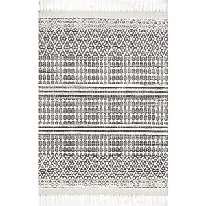 nuLOOM Esther Hand Loomed Textured Wool Tassel Area Rug, 8x10, Grey