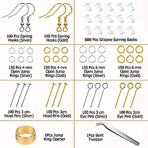 Hypoallergenic Earring Making Kit, modacraft 2000Pcs Earring Making Supplies Kit with Hypoallergenic Earring Hooks, Earring Findings, Earring Backs, Earring Pins Jump Rings for Jewelry Making Supplies