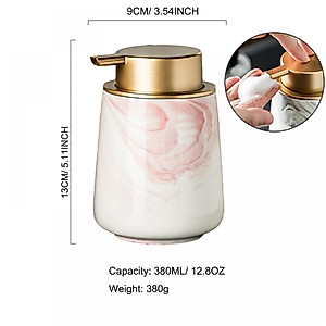 MEIGLQEA Foaming Soap Dispenser, 380ml Gray Pink Ceramic Bathroom Foam Hand Soap Dispenser, Refillable Foaming Pump Dispenser, Foaming Dish Soap Dispenser for Kitchen (Pink)