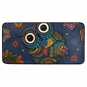 Animal Owl Flower Kitchen Rug Mat Non Slip Anti Fatigue Standing Mat Runner Rug Washable for Kitchen Bathroom, 16x24 Inch