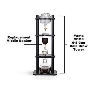 Yama CDM8 Replacement Middle Beaker - Borosilicate Glass For 6-8 Cup Cold Brew Towers, Heat-Resistant, Dishwasher Safe