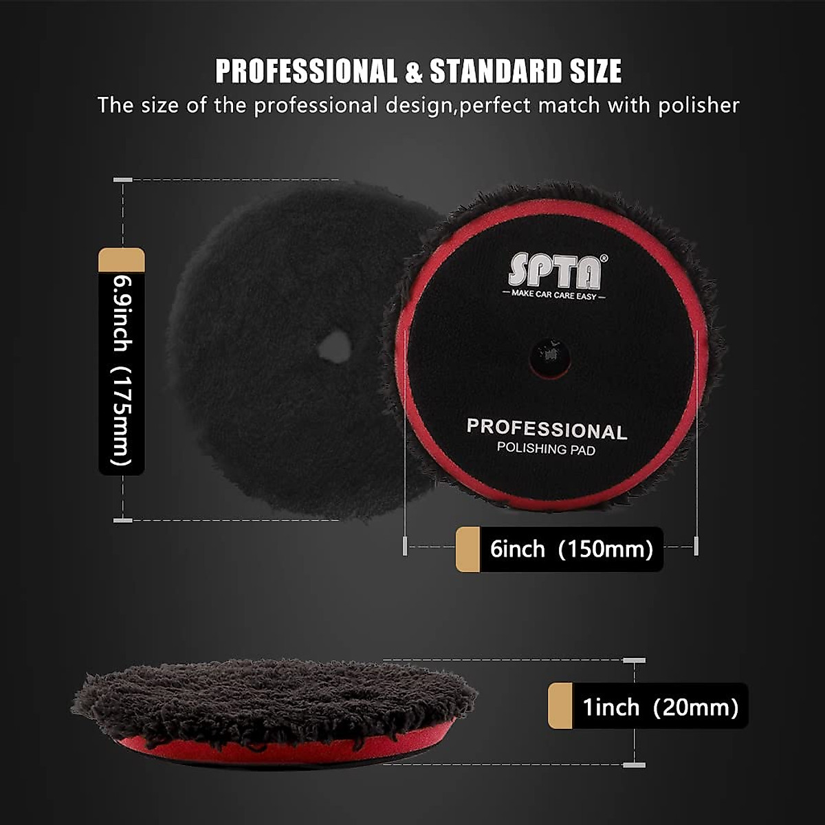 SPTA Microfiber Polishing Pad, 2Pcs 6Inch 150mm Microfiber Pads Microfiber Cutting Disc Microfiber Finishing Disc with Hook & Loop Backing for Car Buffer Polisher Cutting Buffing Waxing and Polishing