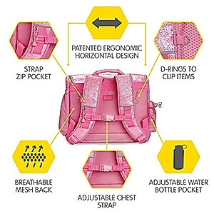 Bixbee Kids Backpack, Water Resistant Backpack for Girls & Boys with Pockets, Durable Zippers & Easy Carry Design - Perfect Size Children's Bookbag for School & Travel in Sparkalicious Pink- Medium