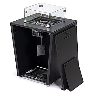 LeisureMod Chelsea Gas Fire Pit Table 37,000 BTU Square Outdoor Propane Fire Pit Table with Lid and Black Fire Glass (Black)