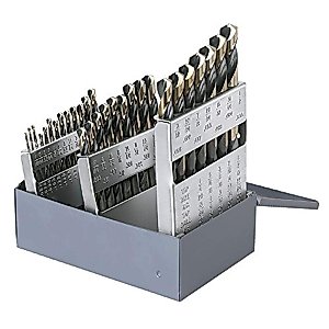 Cle-line C21162 Style 1876 135° High Speed Steel Heavy-Duty Mechanics Length Drill Set, Black and Gold Finish, 1/16" - 1/2" Finish, 29 Pieces, Multi-Colored