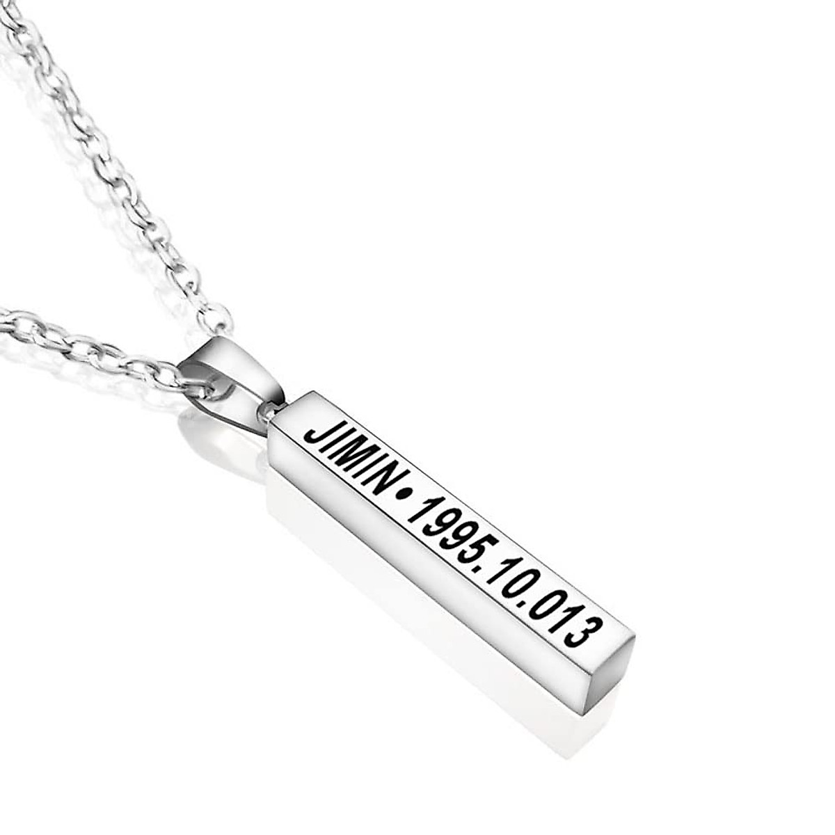 University Trendz Unisex BTS Fan Combo - Jimin Bangtan Kpop Bar Pendant Necklace, Name Signature Silicon Bracelet & DOB Engraved Stainless Steel Ring (Pack of 3)