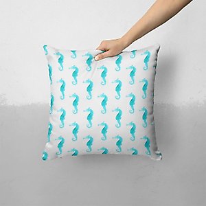iiRov Blue Watercolor Seahorses Copy 3 - Custom Decorative Home Decor Indoor or Outdoor Throw Pillow Cover Plus Cushion Set for Sofa, Bed or Couch (Pillow CASE Cover Plus Cushion)
