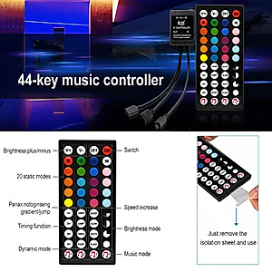 RTNLIT 2-Port Music RGB LED Controller with 40 Keys IR Remote for 5050 2835 3528 RGB LED Strip Lights, DC 12V-24V