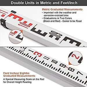 Huepar 16 - Foot Aluminium Grade Rod -8ths 5 Sections Telescopic with Bubble Level - Waterproof Soft Carrying Bag Included GR5