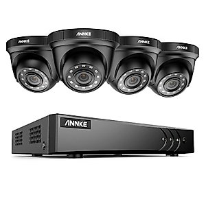 ANNKE H.265+ 8CH Home Security Camera System with Human/Vehicle Detection, 5-in-1 AI DVR Recorder and 4 x 1080P CCTV Indoor & Outdoor Turret Cameras, 100 ft Night Vision, Email Alert, No Hard Drive