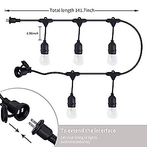 FRIDEKO HOME Waterproof Outdoor String Lights - 12Ft Commercial Grade Patio Lights Heavy Duty Light String Hanging Lights Fixture with 11W S14 Bulbs for Deckyard Garden Porch Party Decor