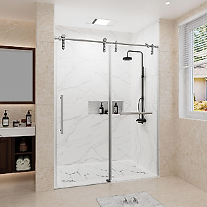 Trumbeak Shower Door 56-60" W x 76" H Frameless Shower Door,Sliding Shower Door with 5/16"(8mm) Clear Tempered Glass,Glass Shower Door w/Seal Strip Parts and Handle,Stainless Steel Hardware,Silvery