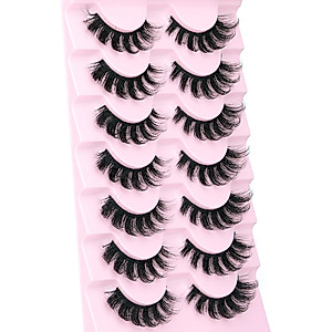 Mink Lashes Fluffy Wispy Lashes Natural Look 3D False Eyelashes D Curl Russian Strip Lashes 7 Pairs Short Fake Eyelash Pack by EYDEVRO