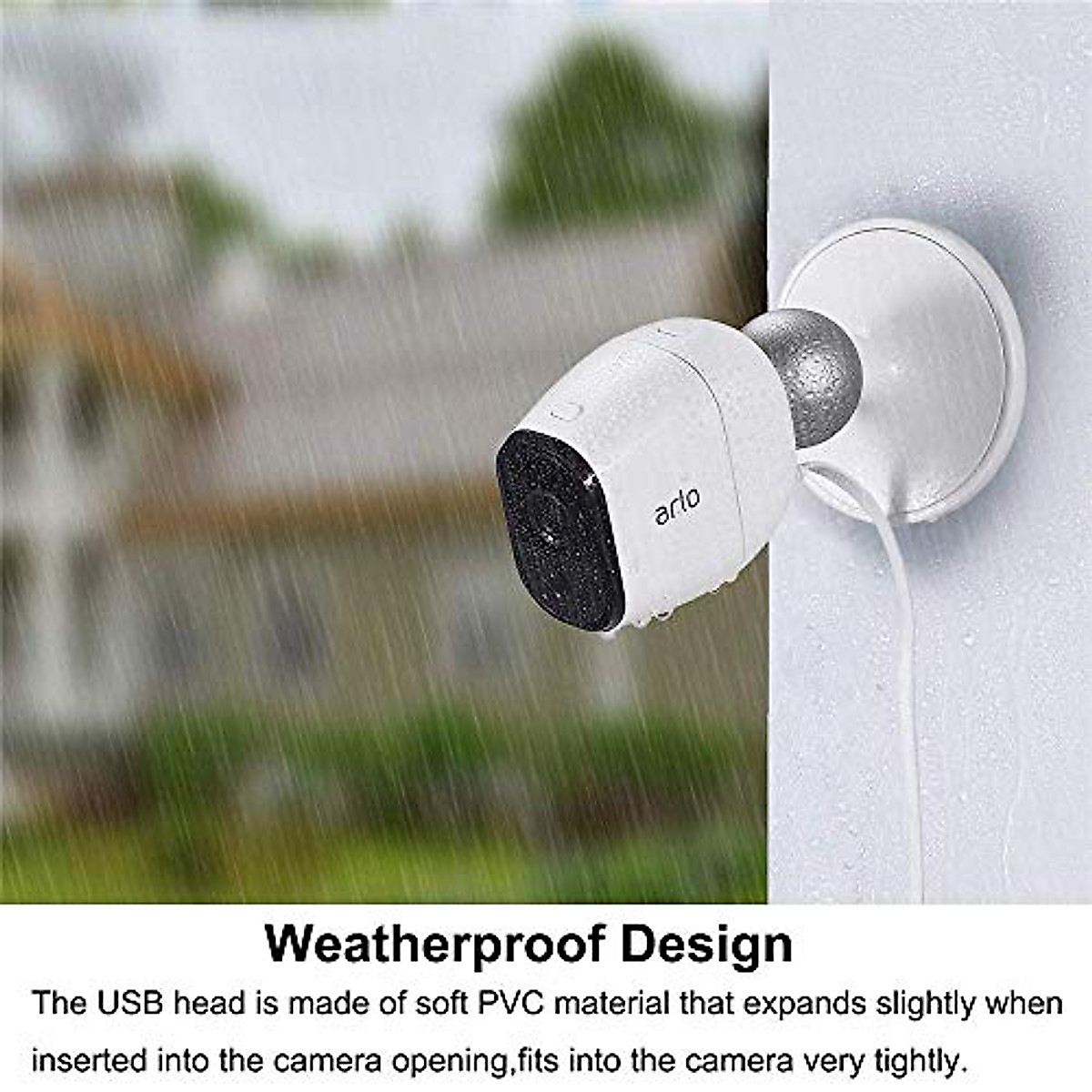 BECEMURU Arlo Camera Charger Cable, Weatherproof 6.56ft/2m Charging Cable for Arlo Pro/Arlo Pro 2/Arlo Go Camera with Quick Charge 3.0 Adapter,White Power Extension Cable+Adapter (Cable+Adapter)