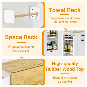 Osfvolr Rolling Kitchen Island with Trash Storage Cabinet, 2 Drawers, Kitchen Island with Drop Leaf, Kitchen Storage Islands Carts W/ 3 Spice Rack, Tilt Out Trash Cabinet, Island Table for Kitchen