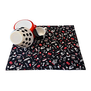 Dish Drying Mat - Coffee Station Mat - Pet Placemat - Appliance Mat - Kitchen Mat - Kitchen Tools in Red, Black and Cream - 16 x 20 Inches - Handmade by Green Acorn Kitchen