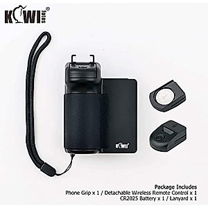 KIWIFOTOS Phone Tripod Mount, Phone Camera Grip Handle Holder with Detachable Bluetooth Shutter Remote Control and Cold Shoe Adapter for iPhone Samsung Smartphone Selfie Vlog Video Shooting-Black